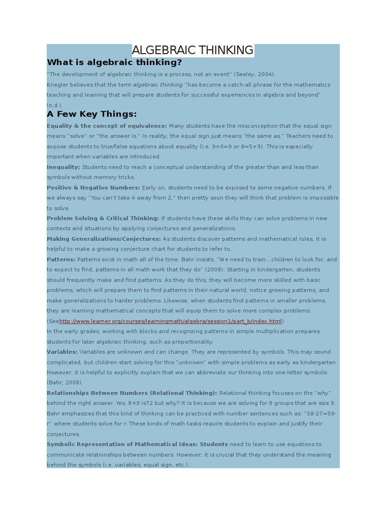What Is Algebraic Thinking? | PDF