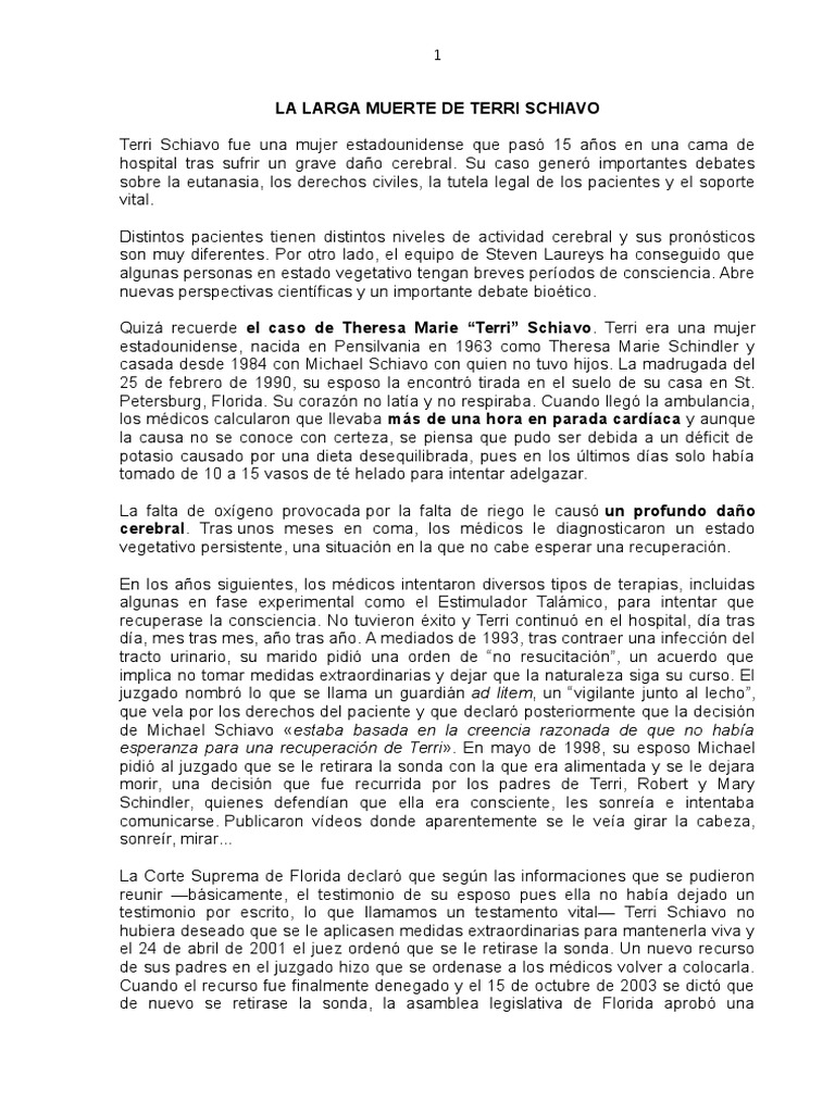 La Larga Muerte de Terri Schiavo | PDF | Medicina | Bienestar