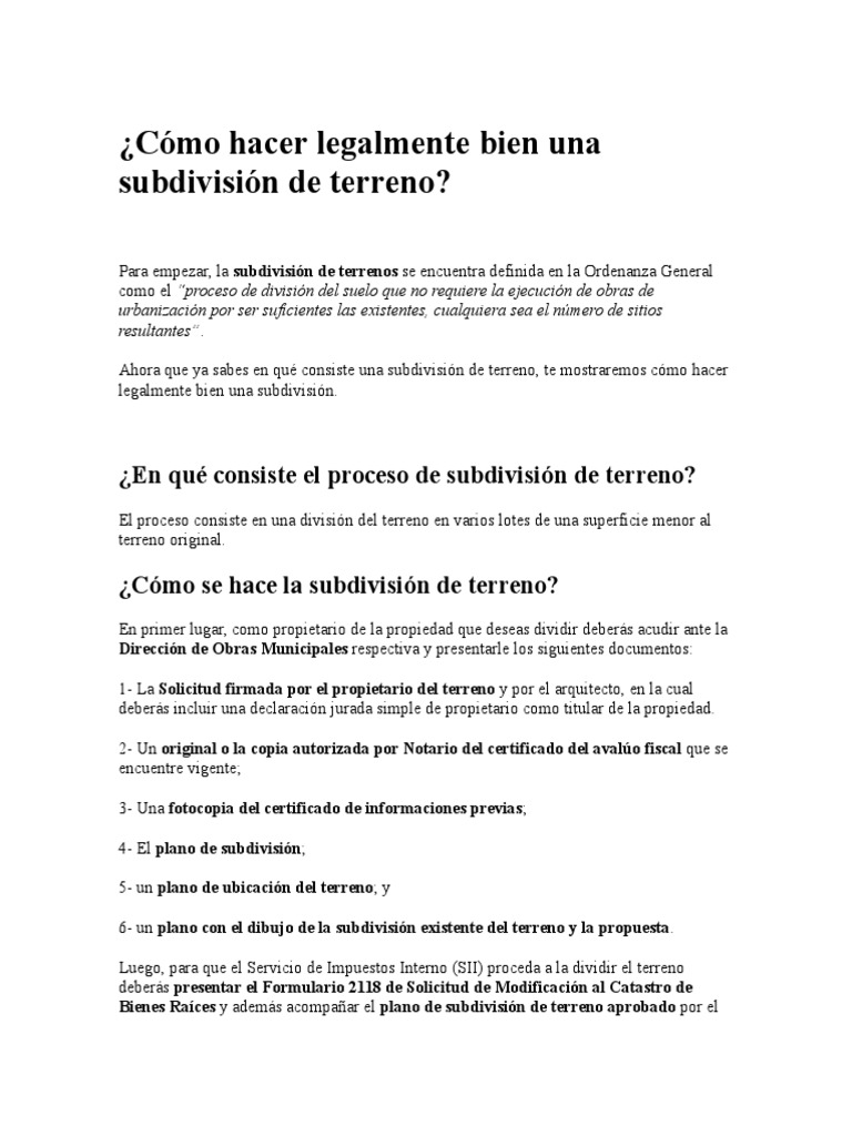 Cómo Hacer Legalmente Bien Una Subdivisión de Terreno | Propiedad ...