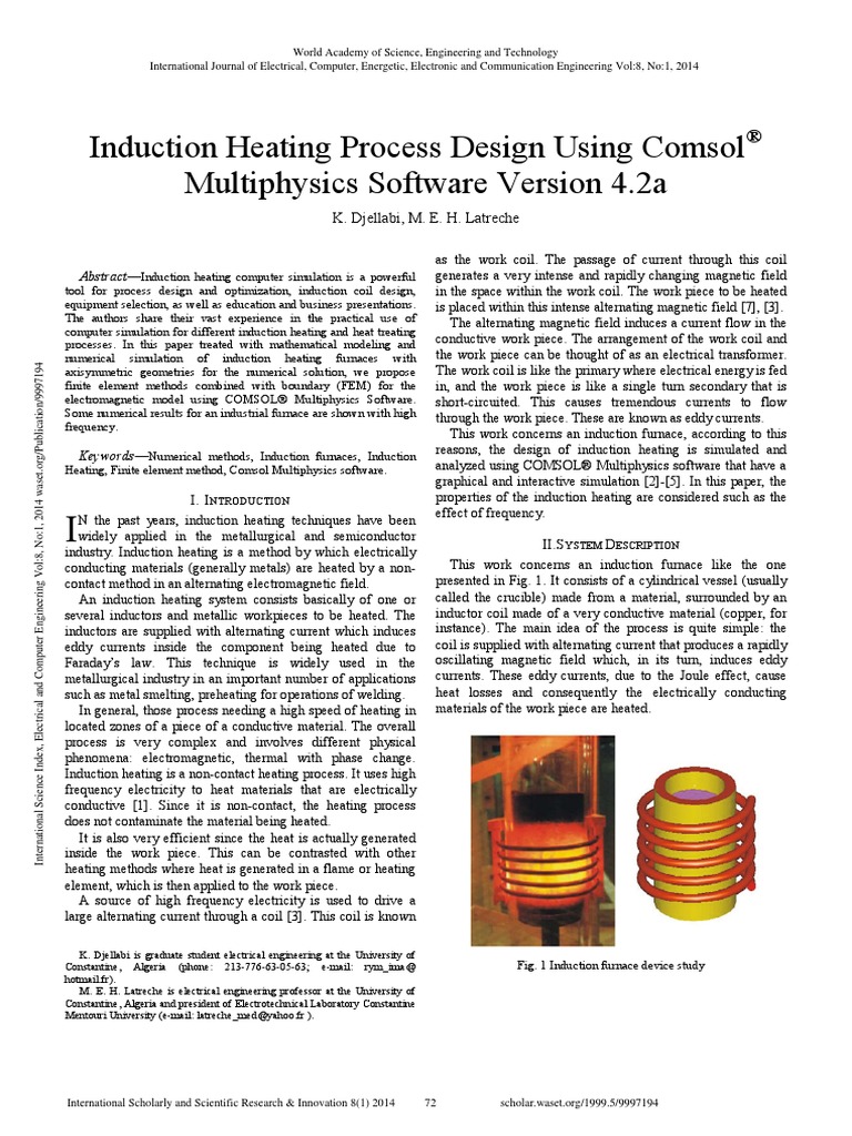 Induction Heating Process Design Using Comsol Multiphysics Software Version 42a | PDF ...