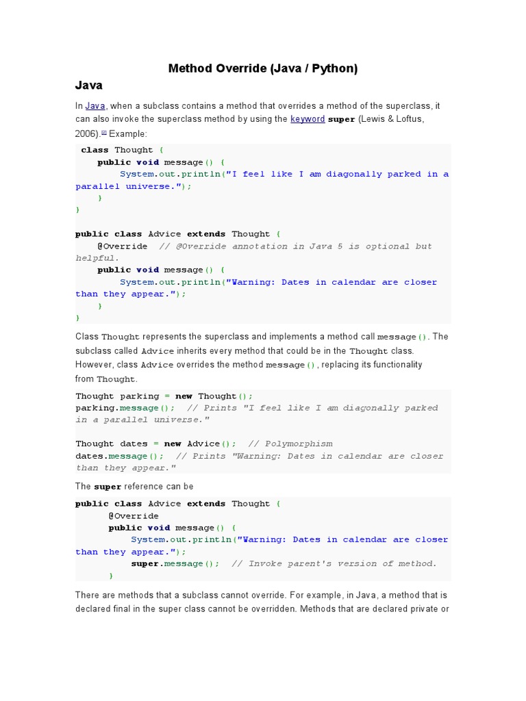 Method Override (Java / Python) Java | PDF