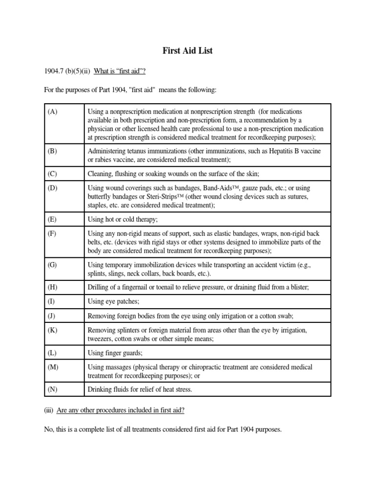 First Aid Procedures Defined for OSHA 1904 | PDF