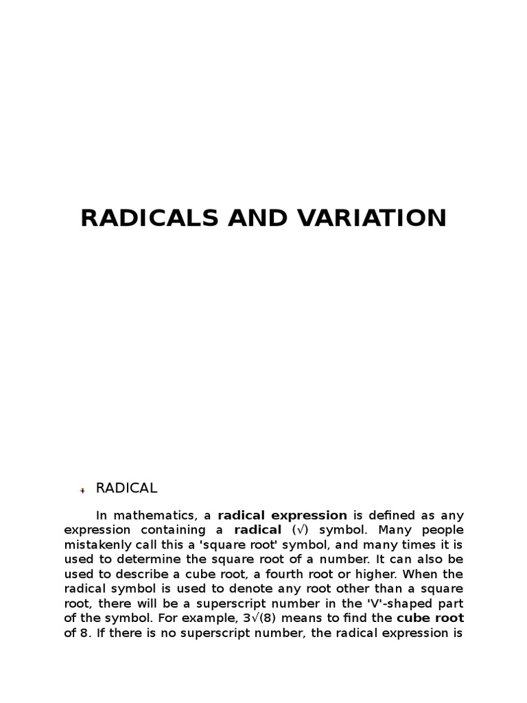 Radicals and Variation | PDF | Variable (Mathematics) | Equations