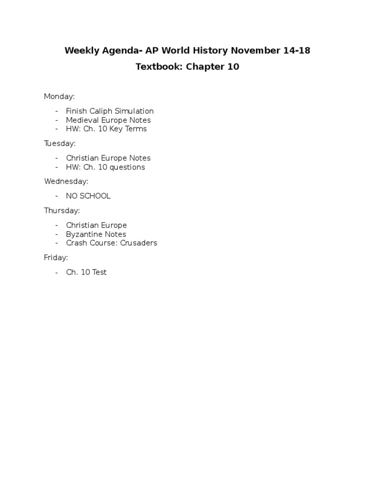 AP World History Agenda Nov 14-18 | PDF
