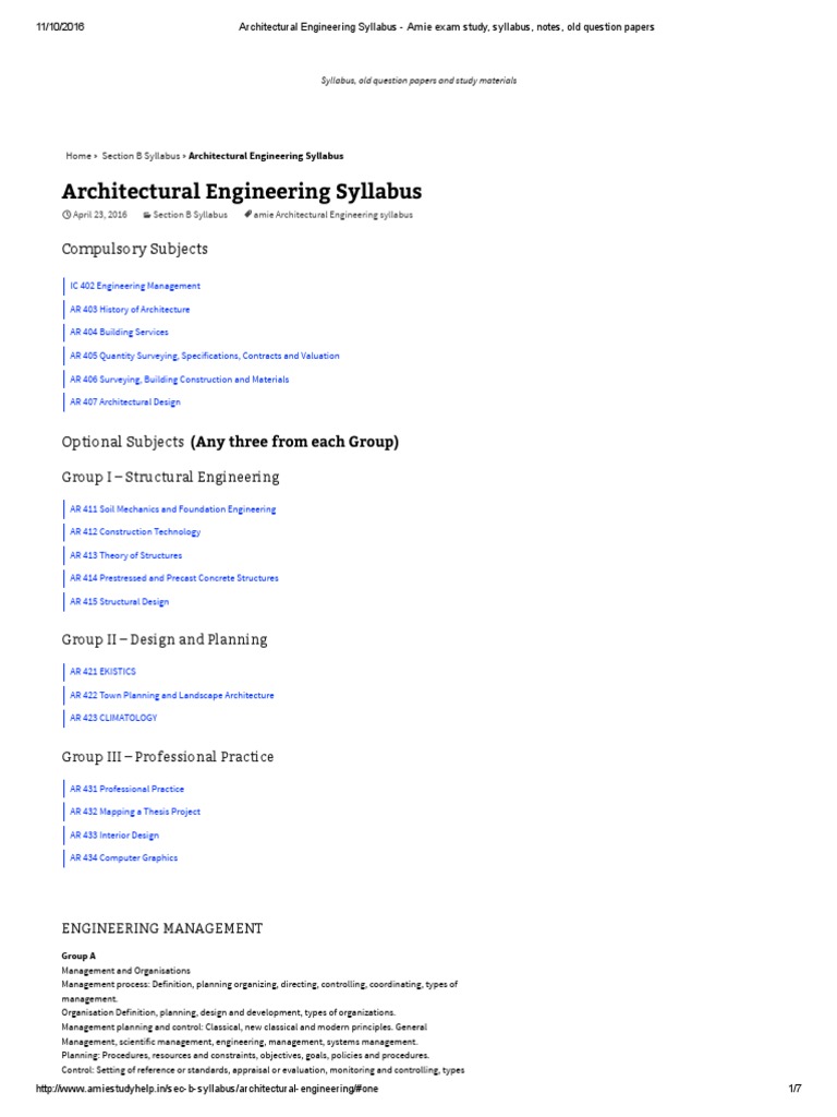 Architectural Engineering Syllabus - Amie | PDF | Deep Foundation ...