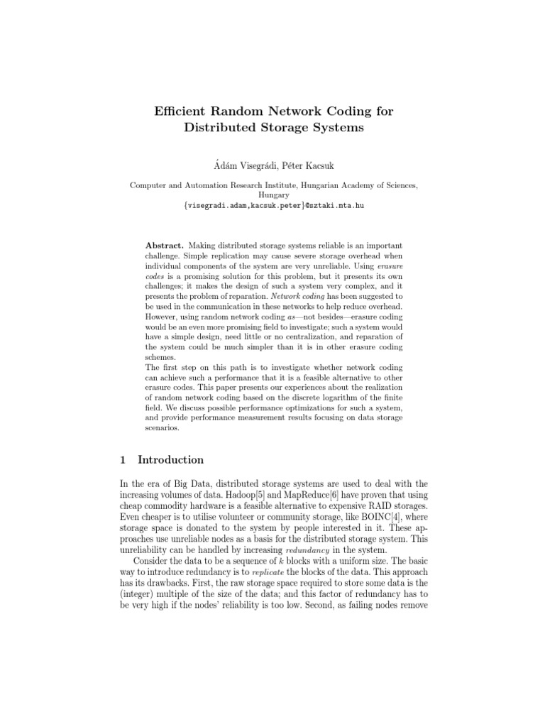 Efficient Random Network Coding For Distributed Storage Systems | PDF | Matrix (Mathematics ...