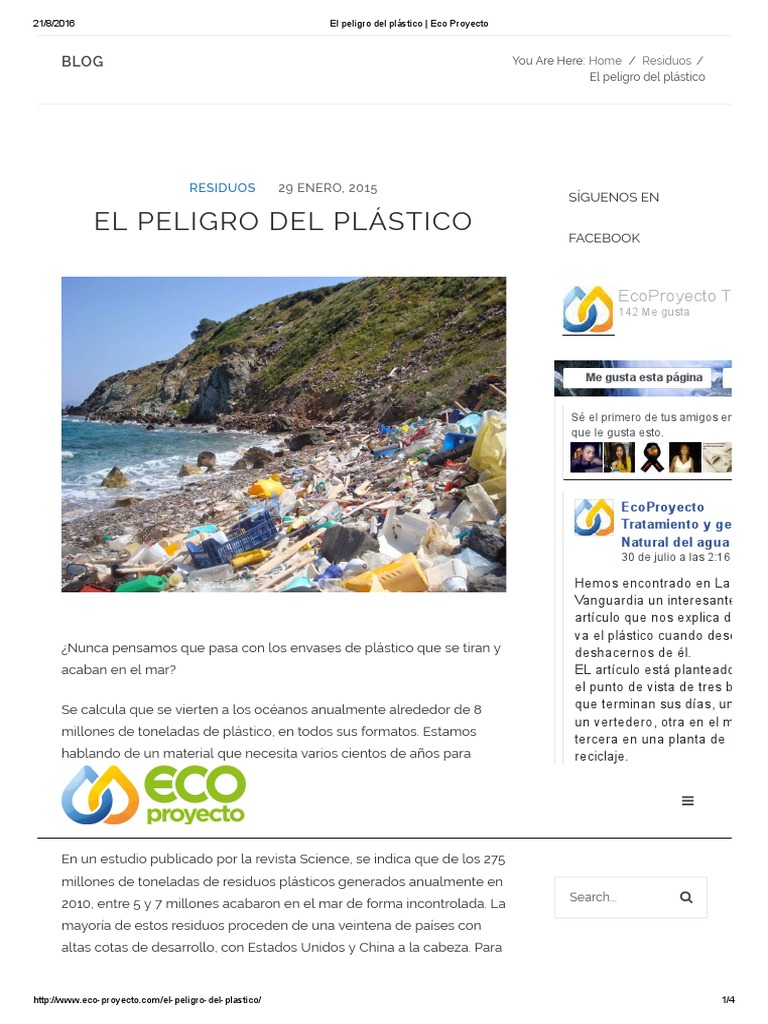 El Peligro Del Plástico - Eco Proyecto | PDF | El plastico | Residuos