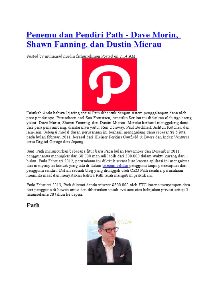 Penemu Dan Pendiri Path | PDF | Ilmu Sosial | Komputer