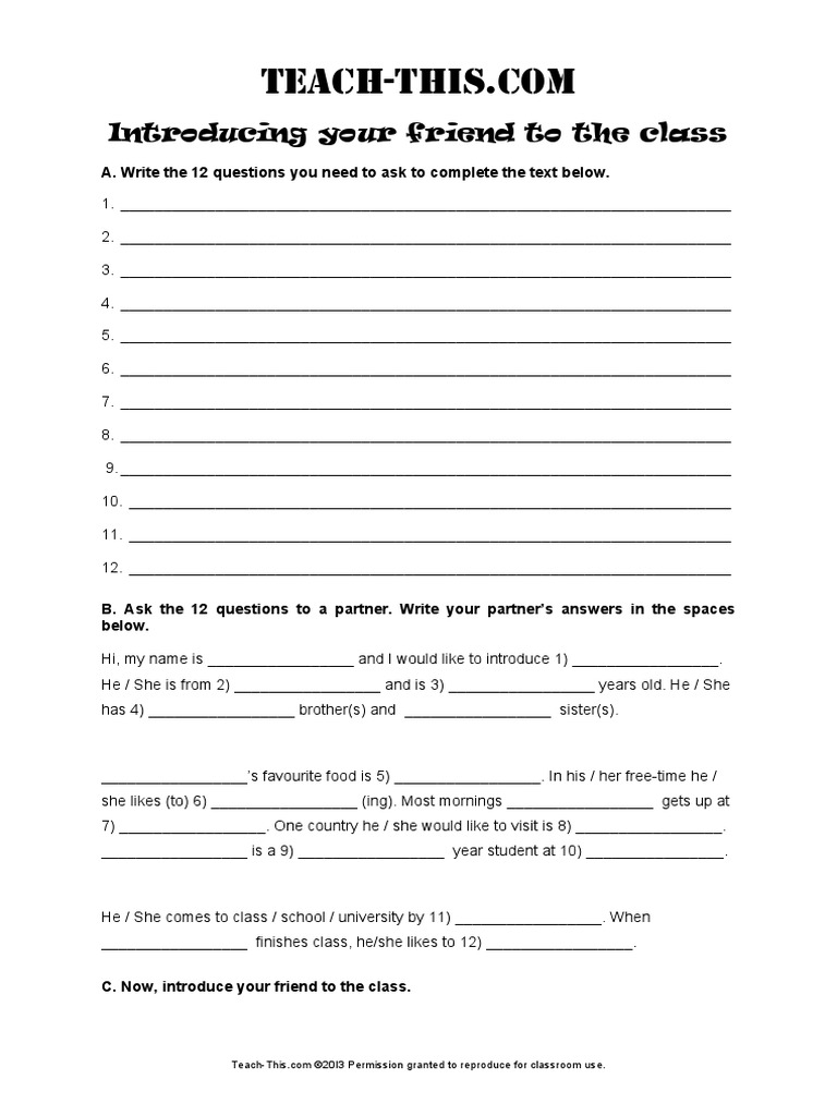 Introducing Your Friend To The Class | PDF