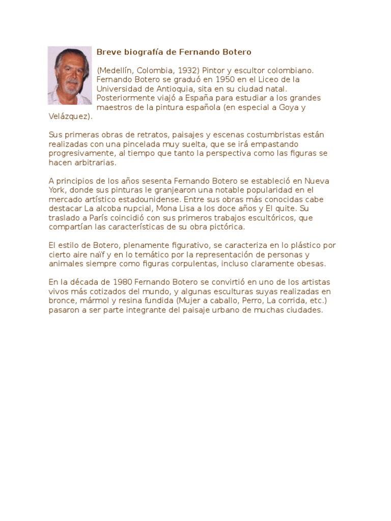 Biografía breve de Fernando Botero | PDF