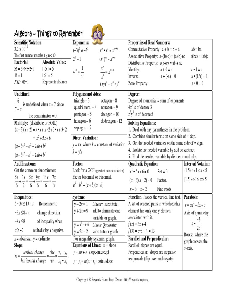 Formula Sheet - Algebra PDF | PDF | Fraction (Mathematics) | Median