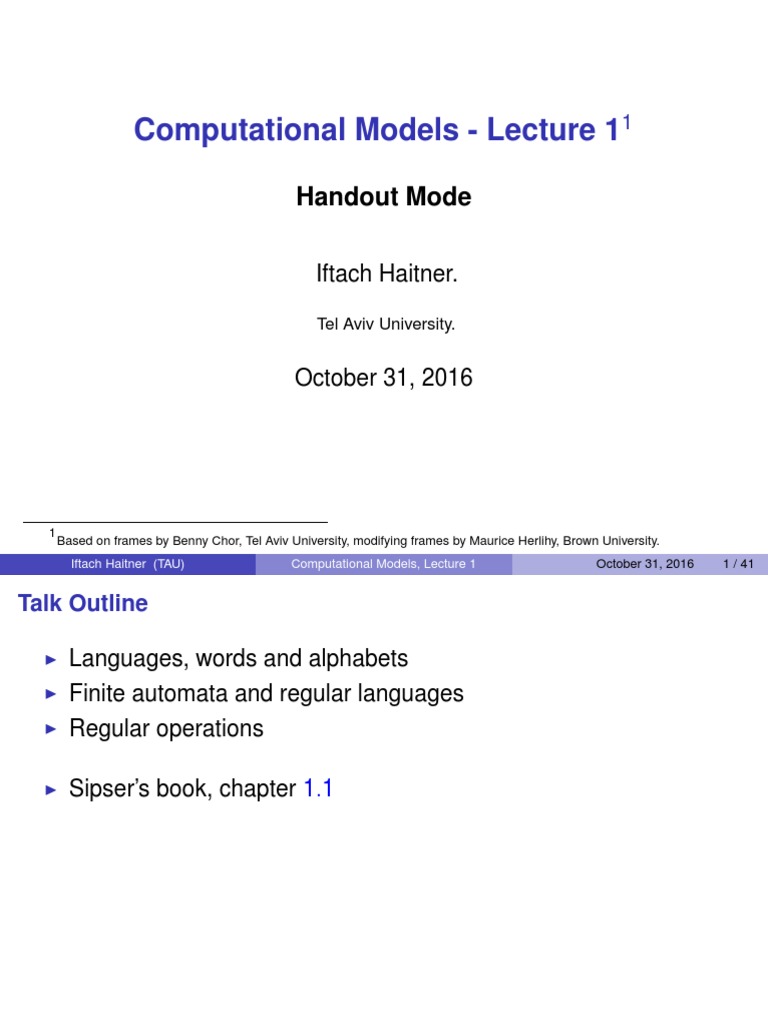 Computational Models - Lecture 1: Handout Mode | Download Free PDF | Models Of Computation ...