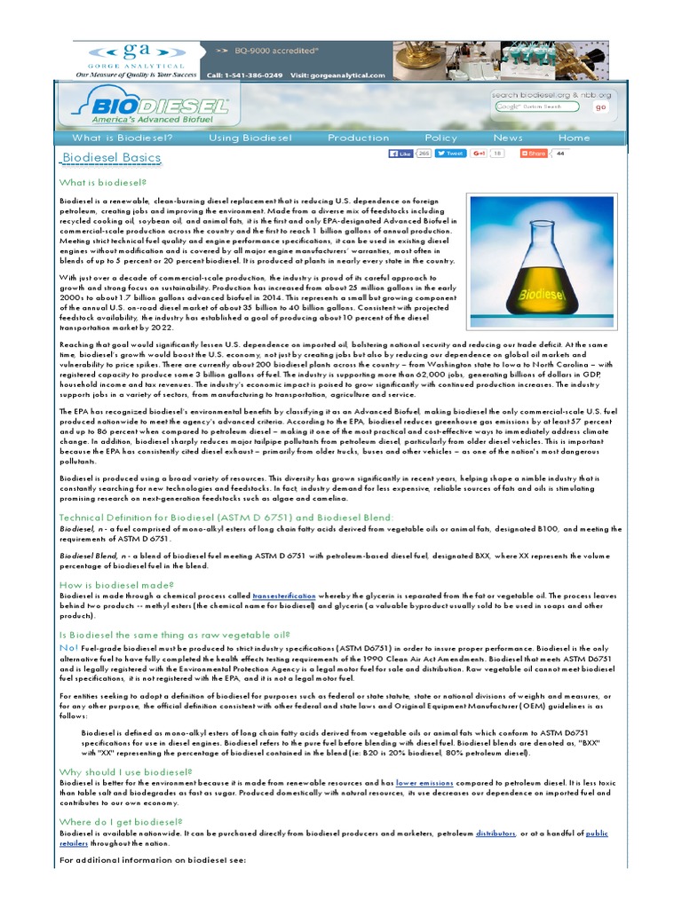 Biodiesel Basics: What Is Biodiesel? Using Biodiesel Production Policy News Home | PDF ...
