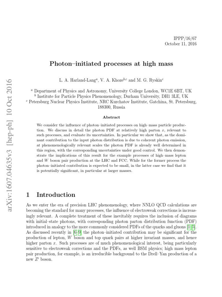 Photon-Initiated Processes at High Mass: A B, C C | PDF | Photon ...