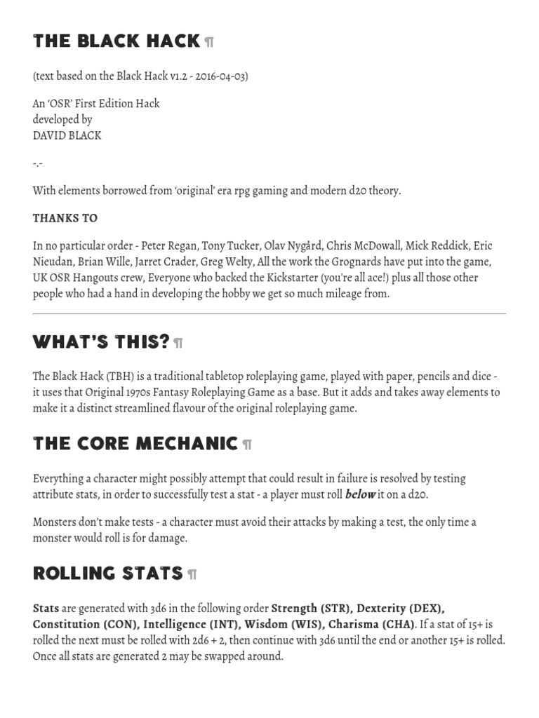 The Black Hack RPG Overview | PDF | Gaming | Role Playing Games