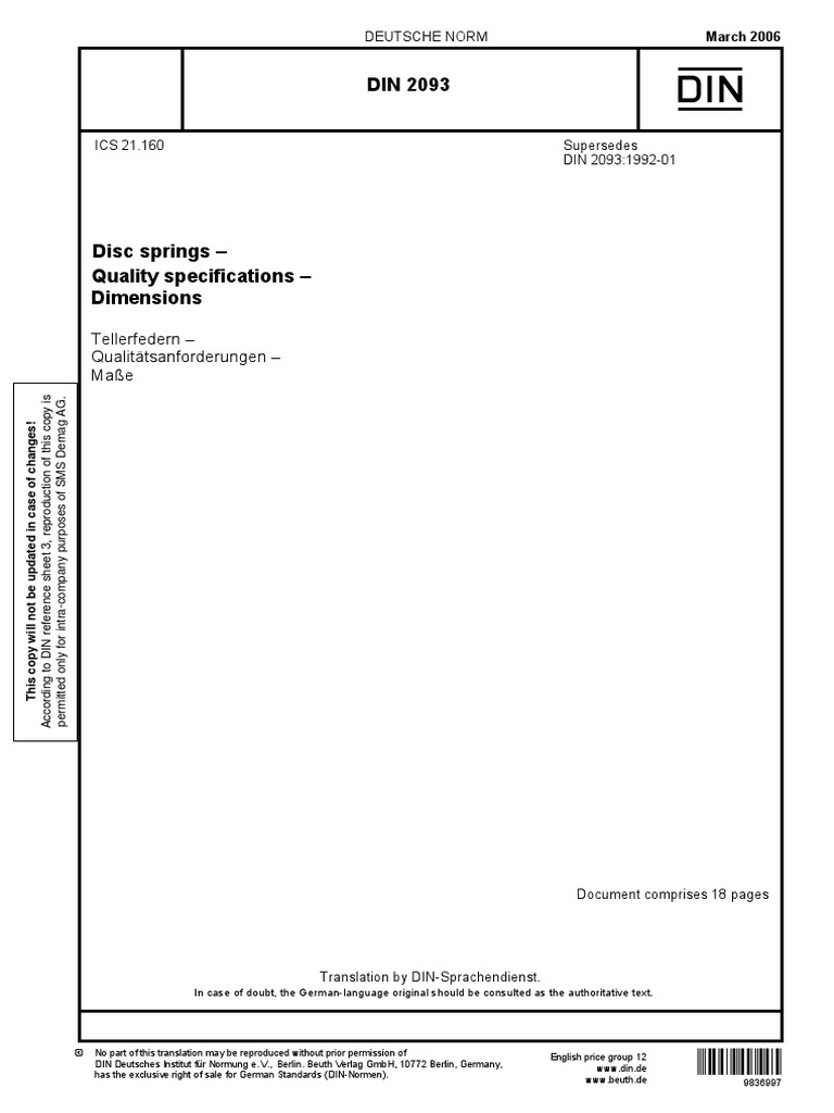 DIN 2093 2006-03 e | PDF | Fatigue (Material) | Steel