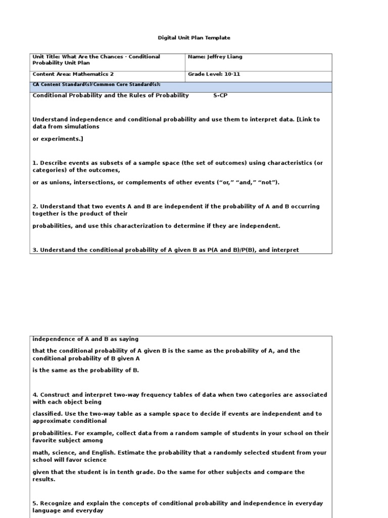 Digital Unit Plan Template: CA Content Standard(s) /common Core ...