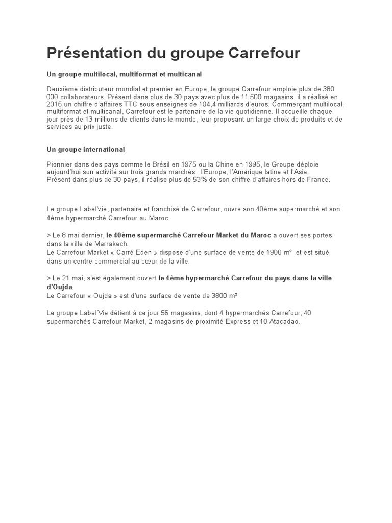 Présentation du Groupe Carrefour | PDF