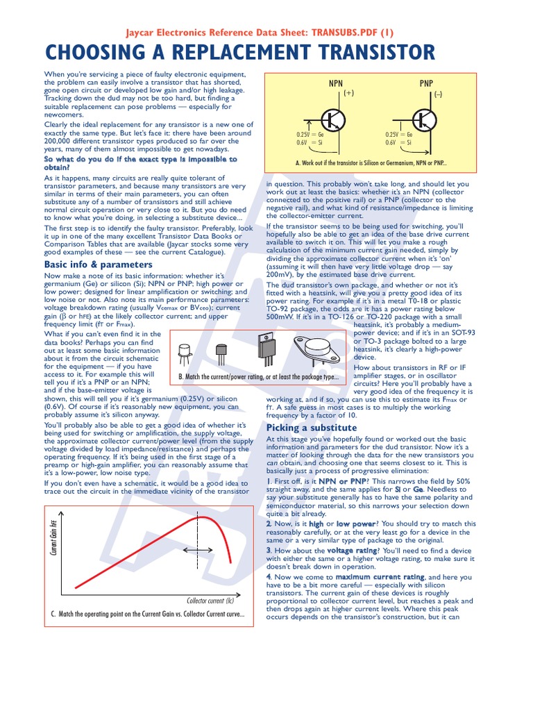 Choosing A Replacement Transistor | PDF | Transistor | Bipolar Junction ...