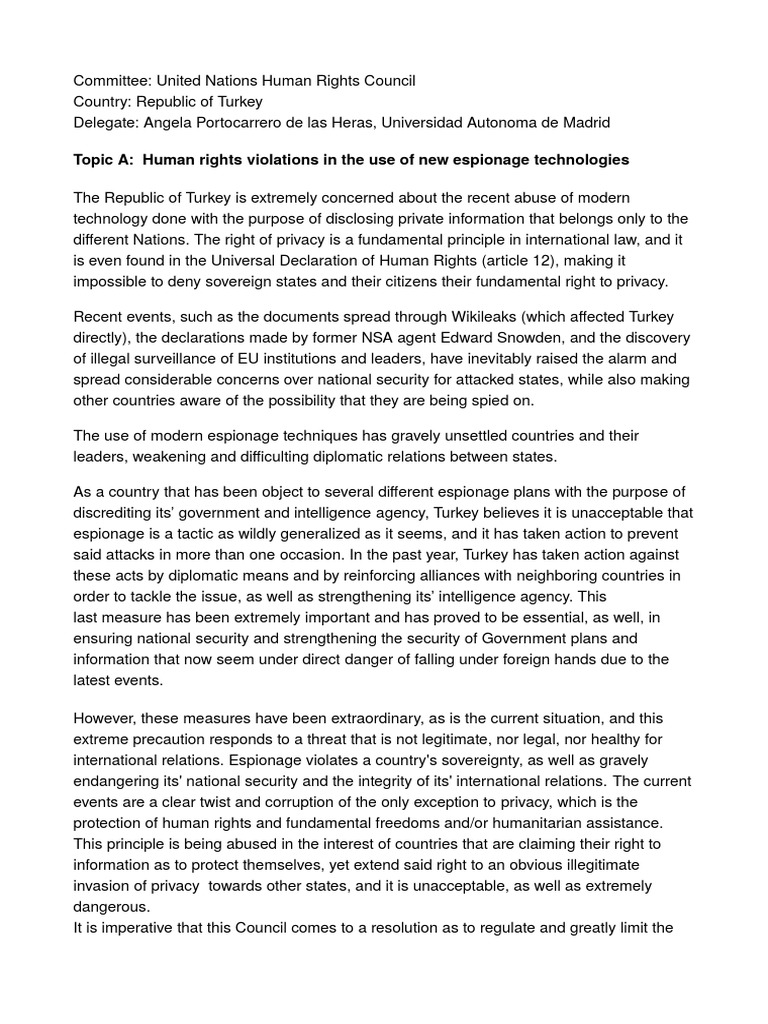 Position Paper Turkey | Refugee | Espionage