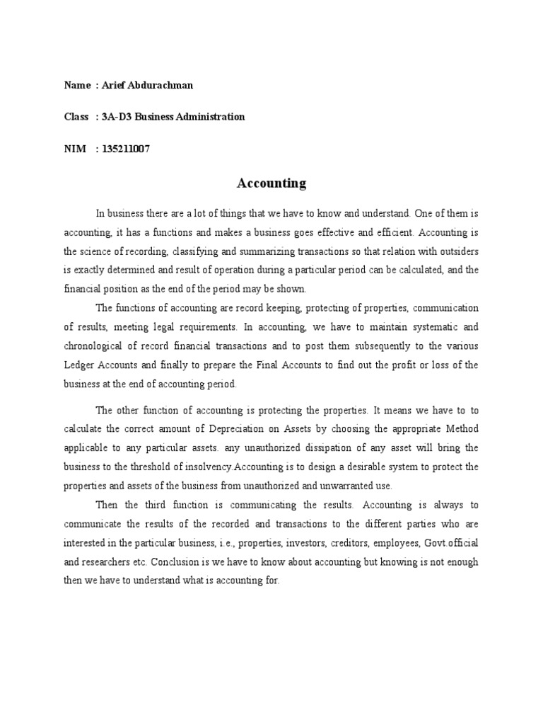 Accounting: Name: Arief Abdurachman Class: 3A-D3 Business ...