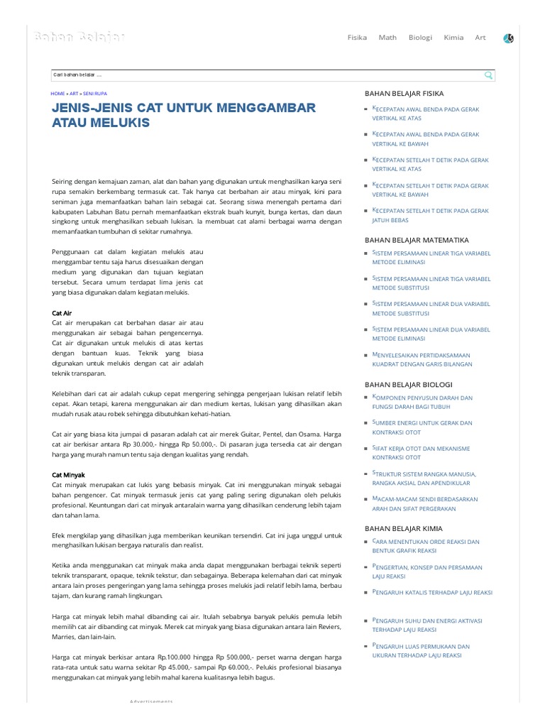 Jenis-Jenis Cat Untuk Menggambar Atau Melukis | PDF