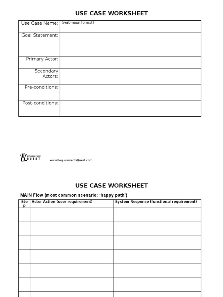 Documenting System Requirements: A Use Case Worksheet Template | PDF