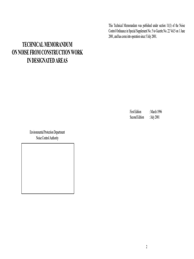 Technical Memorandum On Noise From Construction Work in Designated ...