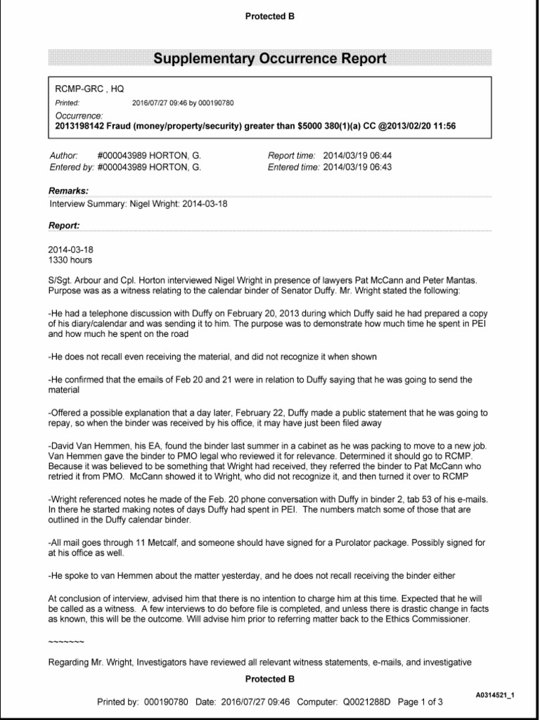 Nigel Wright RCMP Documents | PDF