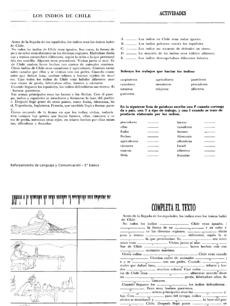 Comprension Lectora "Los Indios de Chile" | PDF