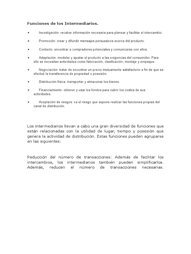 Funciones de los Intermediarios en Distribución | PDF | Oferta ...