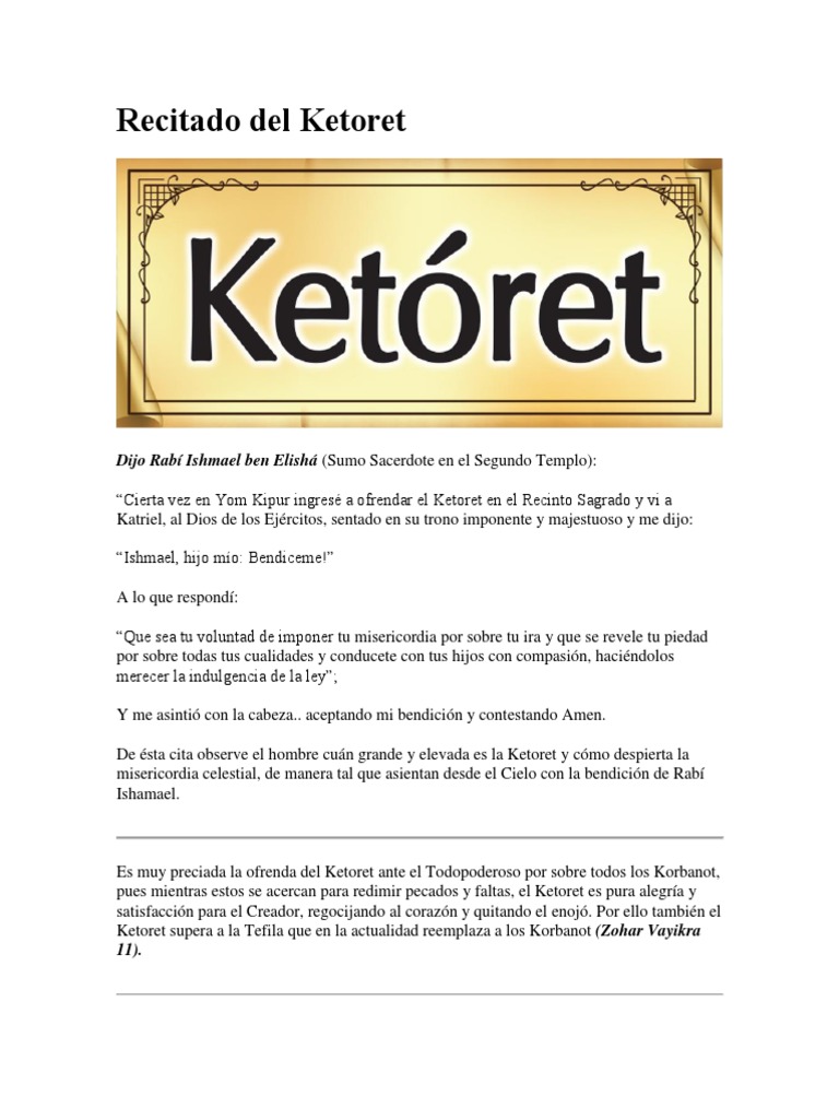 Recitado Del Ketoret | Teología | Creencia religiosa y doctrina