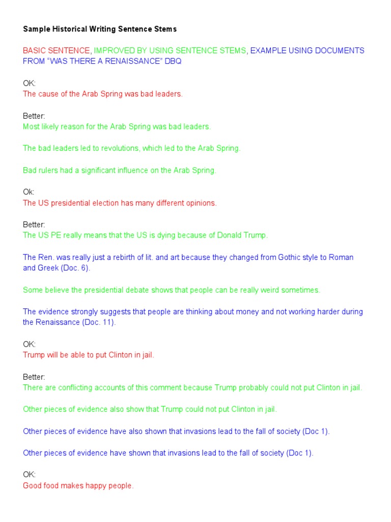 Enhancing Historical Writing with Sentence Stems | PDF
