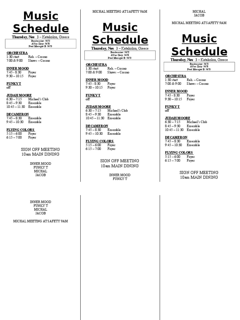 Music Schedule Music Schedule Music Schedule | PDF