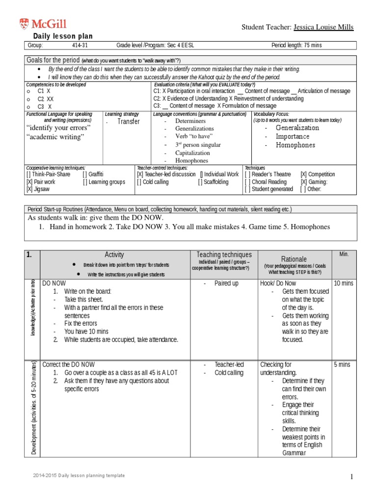 Sec 4 Mistake Lesson Plan | PDF | Lesson Plan | Pedagogy
