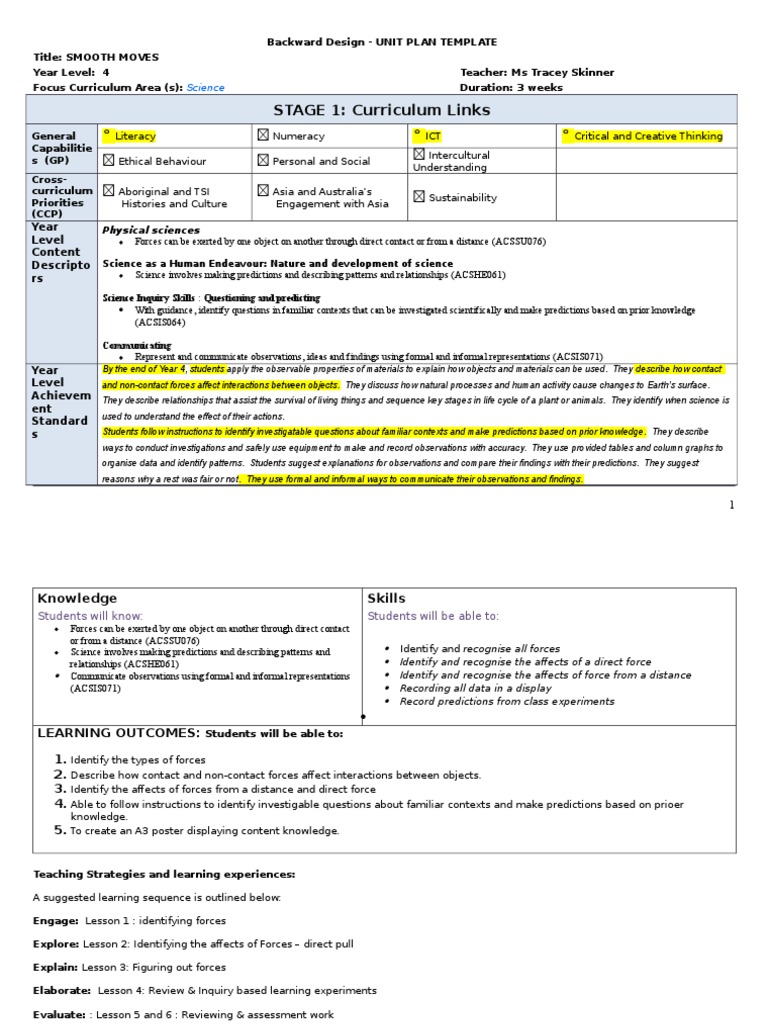 Backward Design Unit Plan Tracey Skinner | PDF | Educational Assessment ...