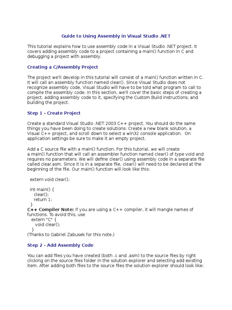 Guide To Using Assembly In Visual Studio Pdf Microsoft Visual