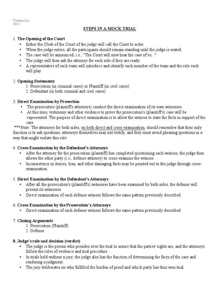 Steps in A Mock Trial | PDF | Cross Examination | Witness