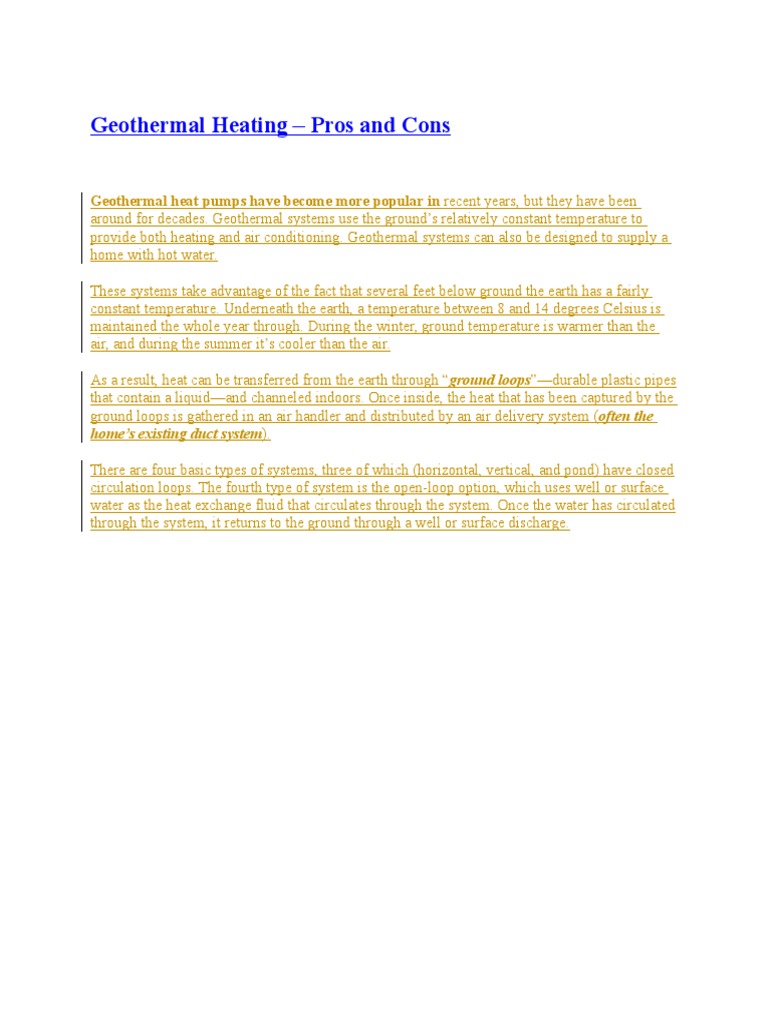 Comparing the Pros and Cons of Geothermal Heating Systems: Efficiency ...