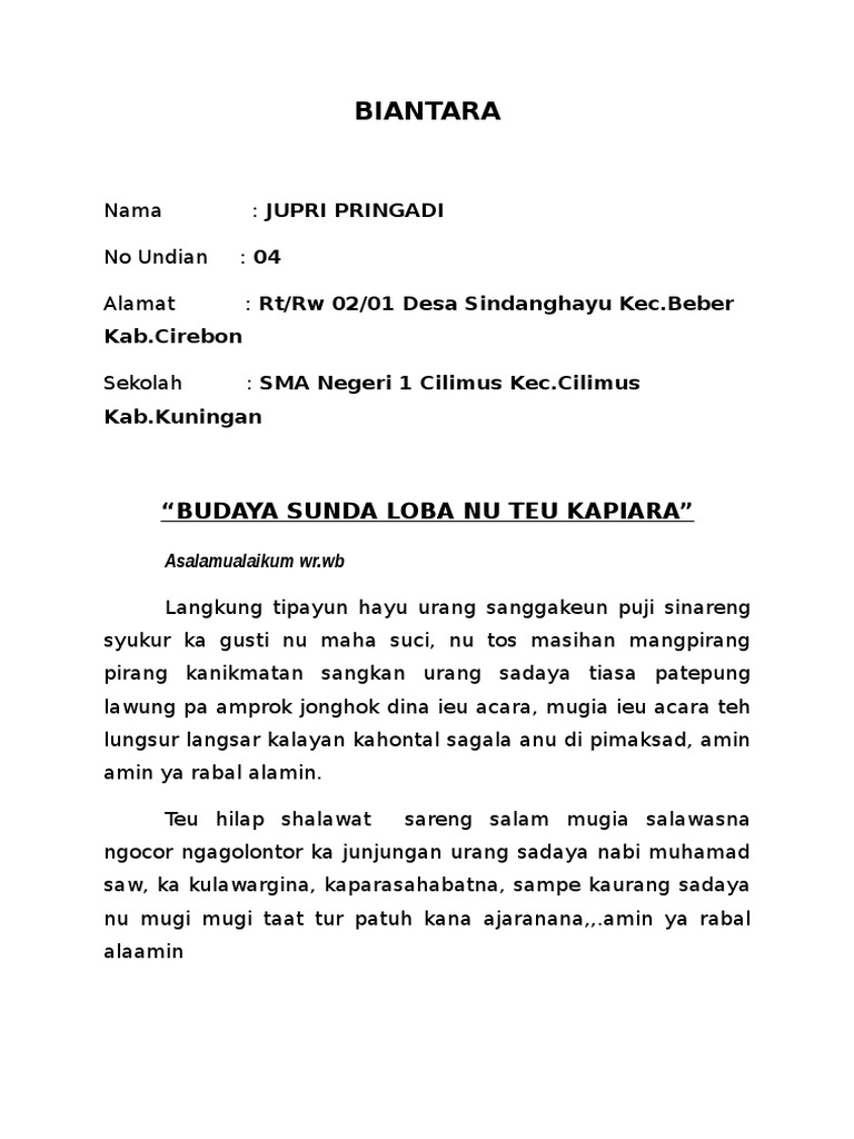 Contoh Pidato Bahasa Sunda (Biantara) | PDF