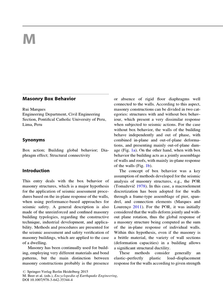 Masonry Box Behavior (Marques, R. 2015) | PDF | Masonry | Earthquake ...