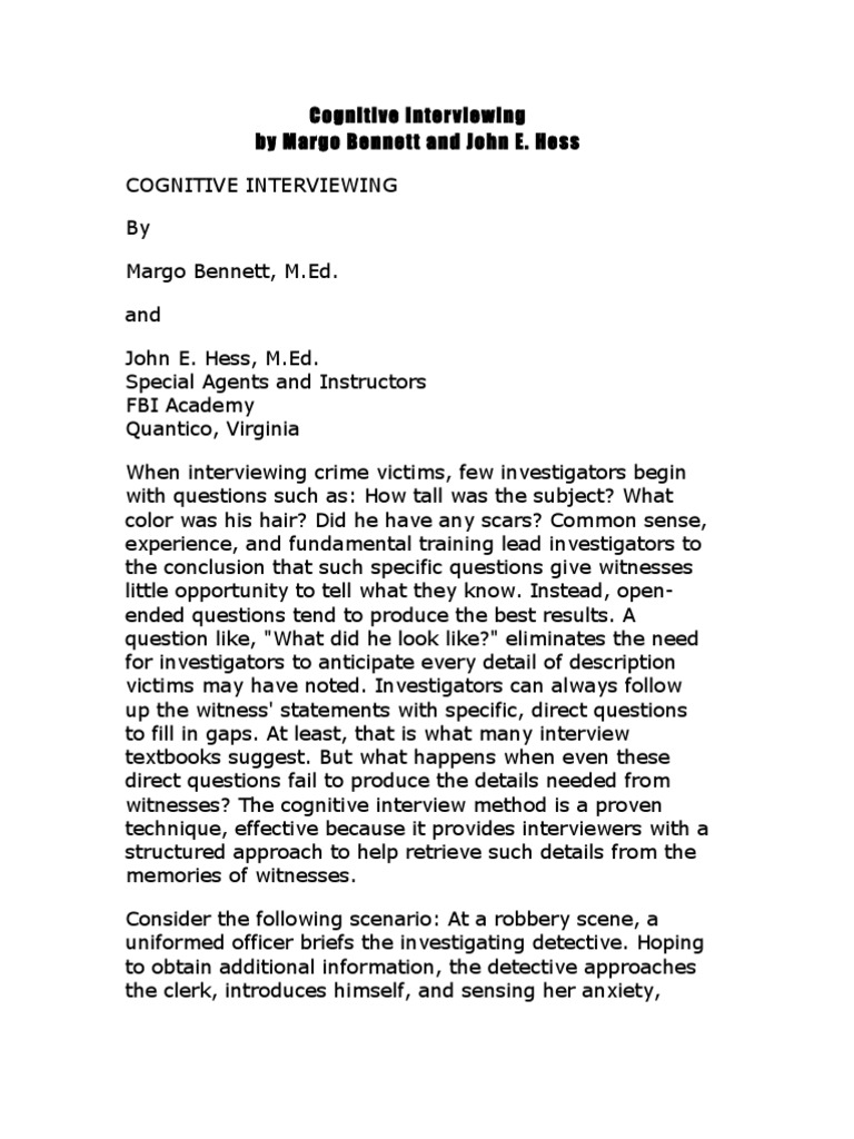 Cognitive Interviewing | PDF | Recall (Memory) | Witness