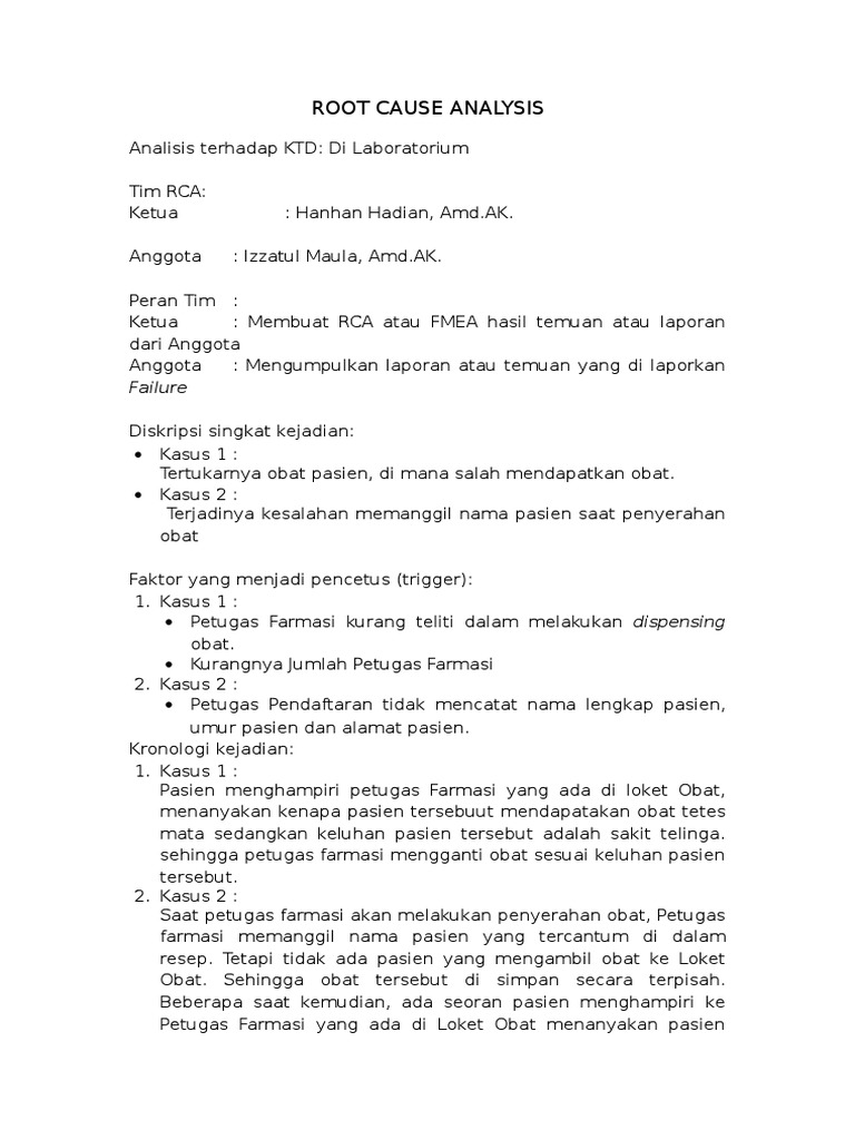 Contoh Form Fmea Dan Rca | PDF