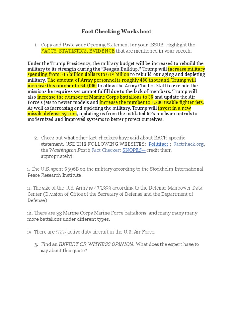 Fact Checking Worksheet | PDF
