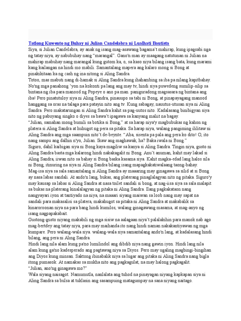 Tatlong Kuwento NG Buhay Ni Julian Candelabra Ni Lualhati Bautista | PDF Tatlong Kuwento NG Buhay Ni Julian Candelabra Ni Lualhati Bautista | PDF