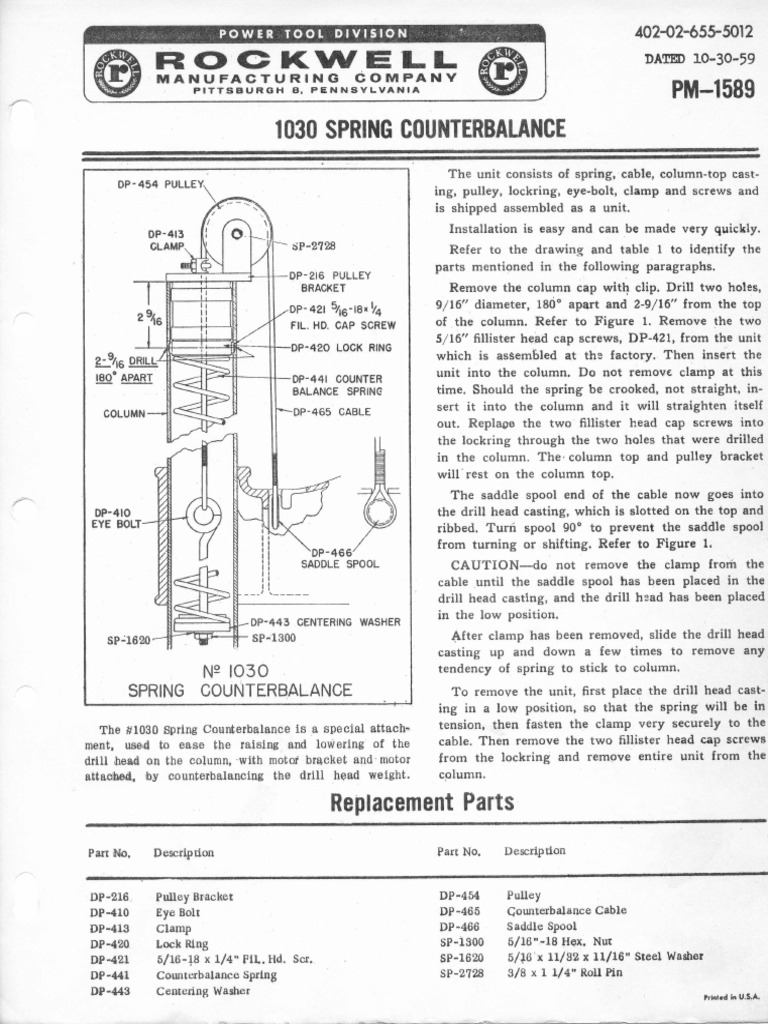 Delta-Rockwell Drill Press Spring Counterbalance | PDF