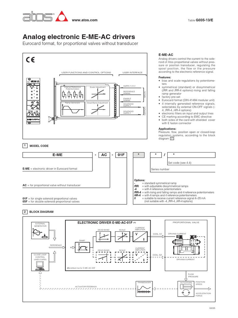 Analog Electronic E-ME-AC Drivers: Eurocard Format, For Proportional ...