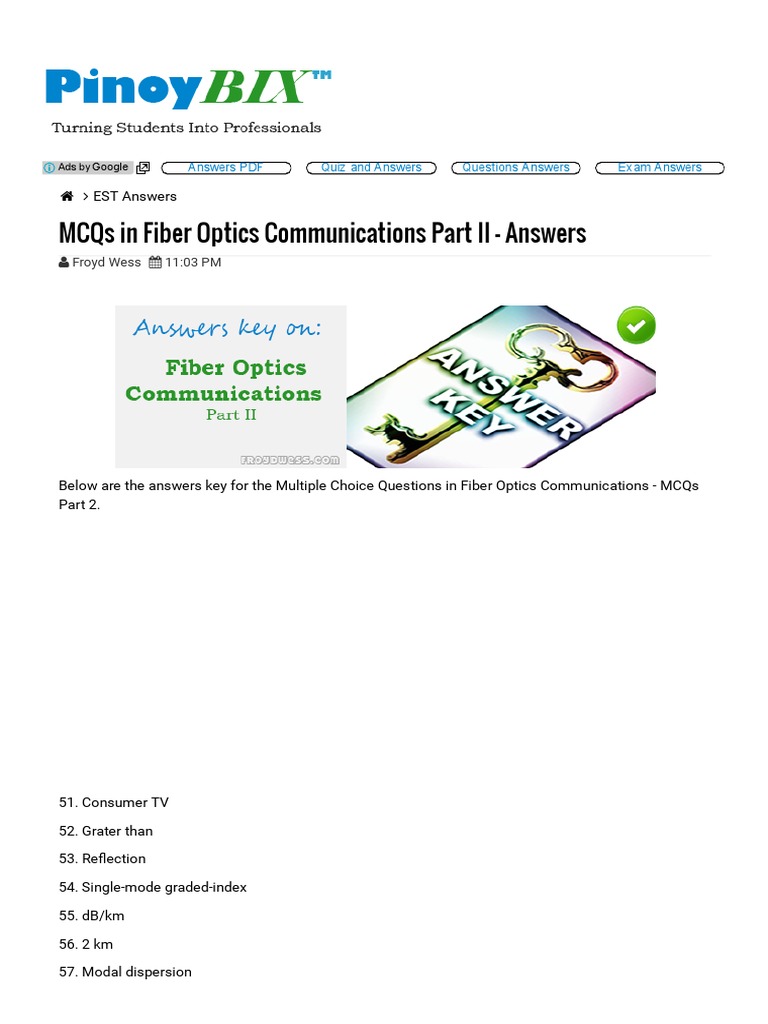 MCQs in Fiber Optics Communications Part II - Answers - PinoyBIX ...