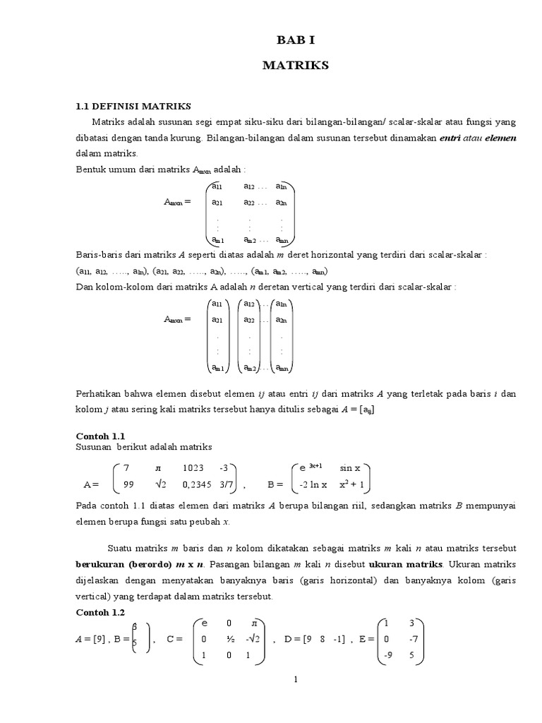 Definisi dan Operasi Matriks Dasar | PDF