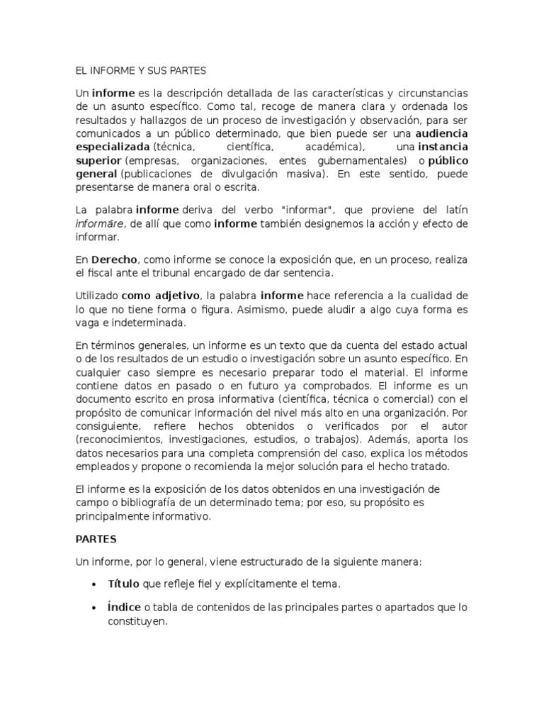 El Informe y Sus Partes | PDF | Bibliografía | Información